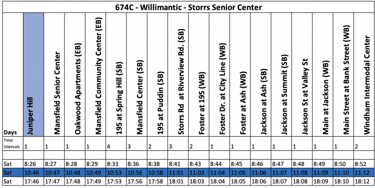 674 A/B/C/D/E Storrs-Willimantic – Windham Region Transit District