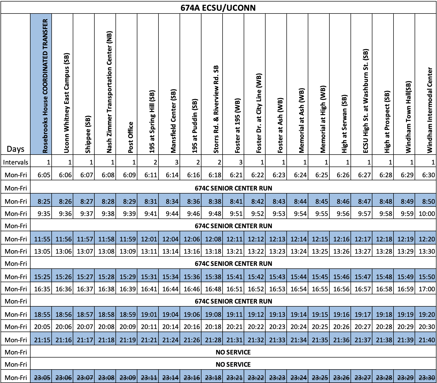 674 A/B/C/D/E Storrs-Willimantic – Windham Region Transit District